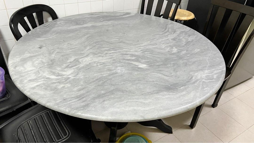 Real marble table with wooden leg, Furniture & Home Living, Furniture ...