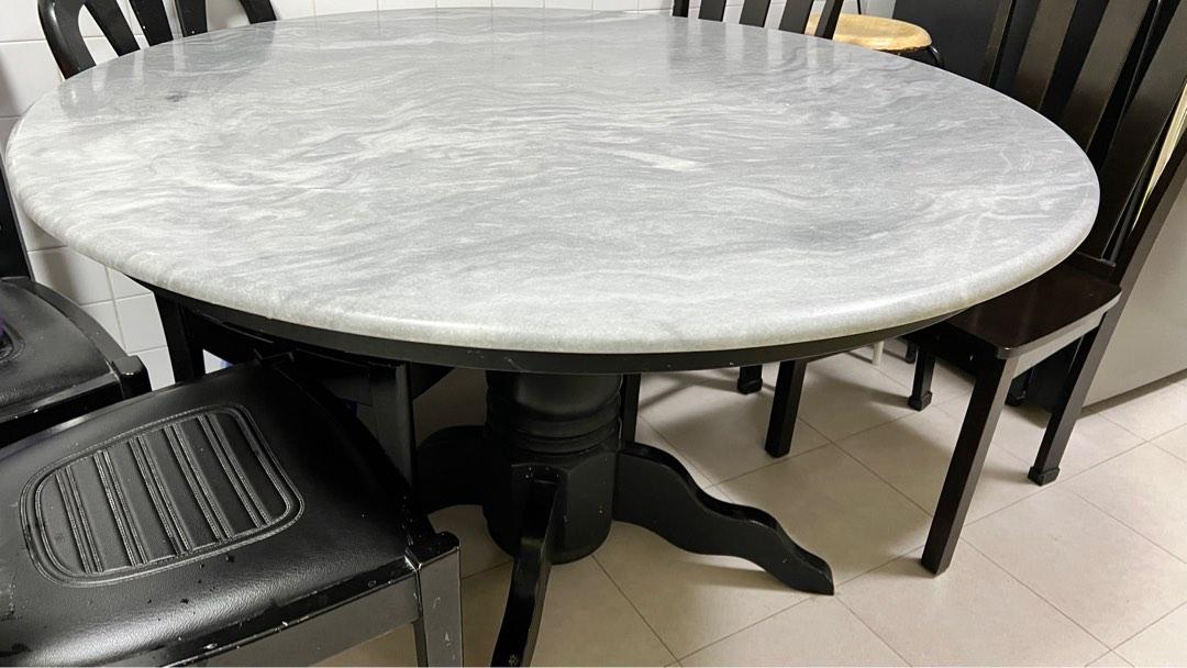 Real marble table with wooden leg, Furniture & Home Living, Furniture ...
