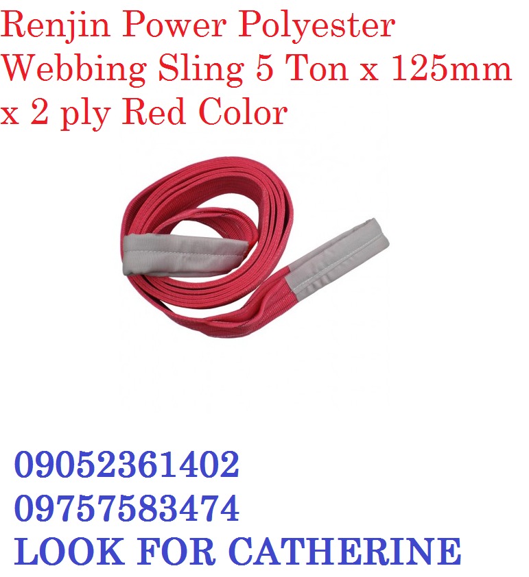 Renjin Power Polyester Webbing Sling 5 Ton x 125mm x 2 ply Red Color ...