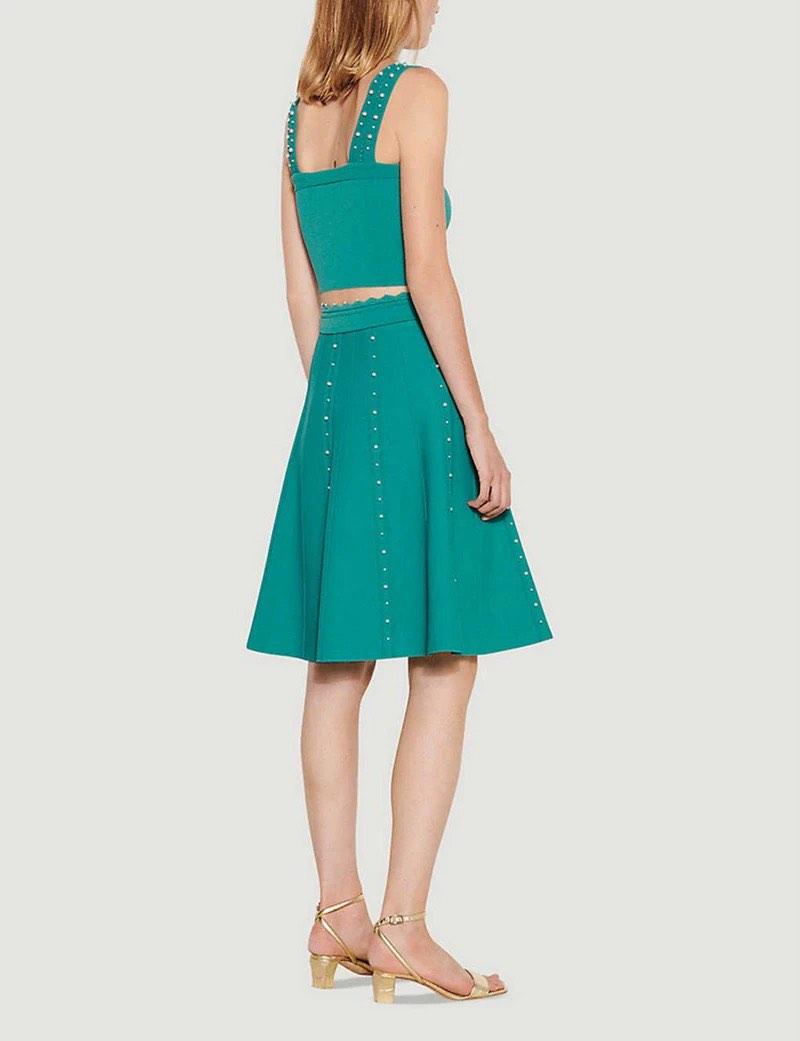 Sandro Faux embellished pearl knit top green BN, Women's Fashion, Tops ...