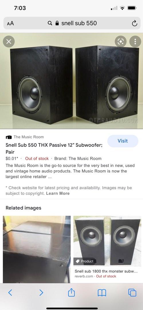 SNELL SUB 550 THX SUBWOOFER -1 pair, Audio, Soundbars, Speakers ...