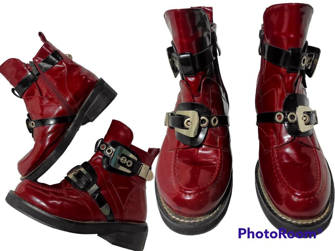 Buckle Gothic leather Shoes in metallic red, Women's Fashion, Footwear ...