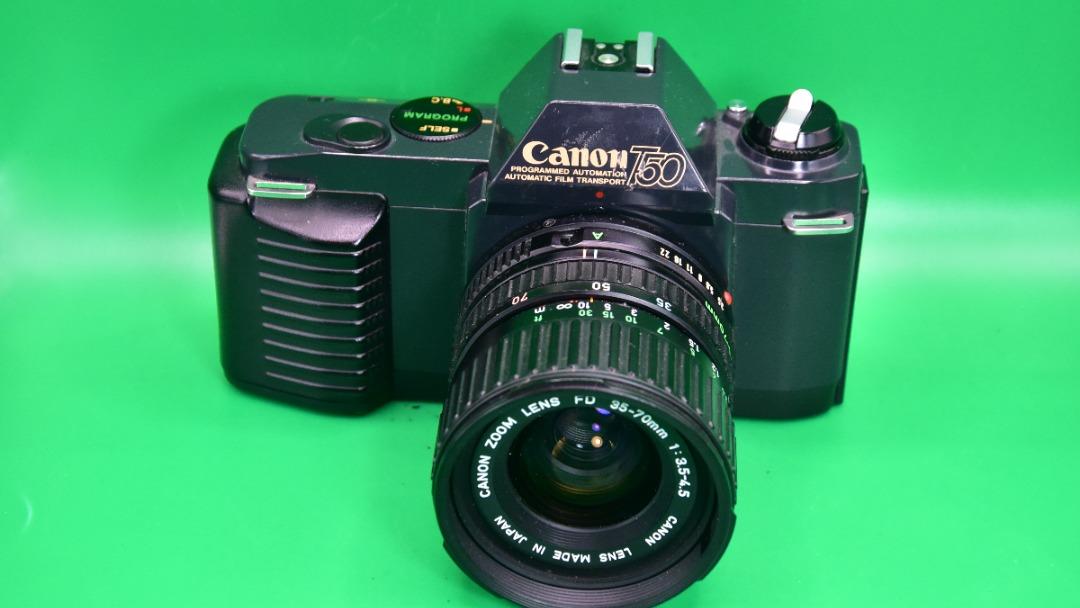 Canon T50 Film Camera (1983) with 35-70 mm FD Canon lens, Photography, Cameras on Carousell