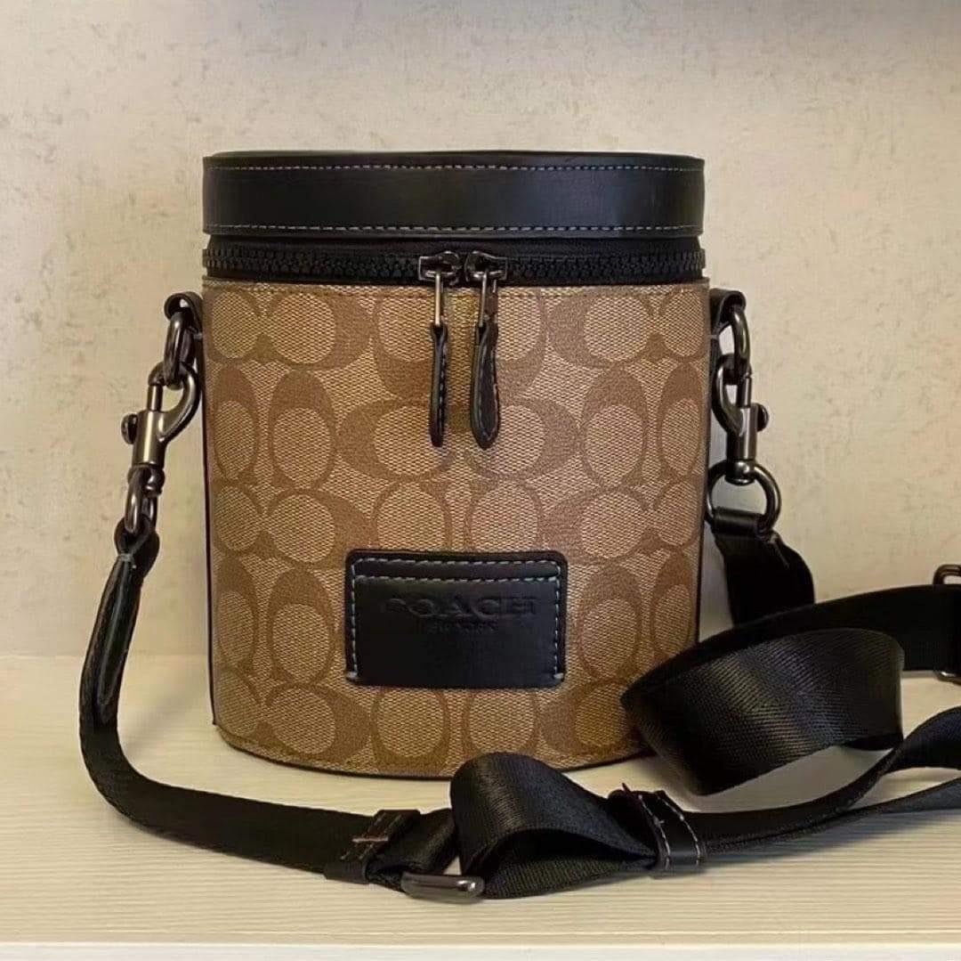 Coach Barrel Crossbody in Signature Canvas Khaki / Black, Men's Fashion ...