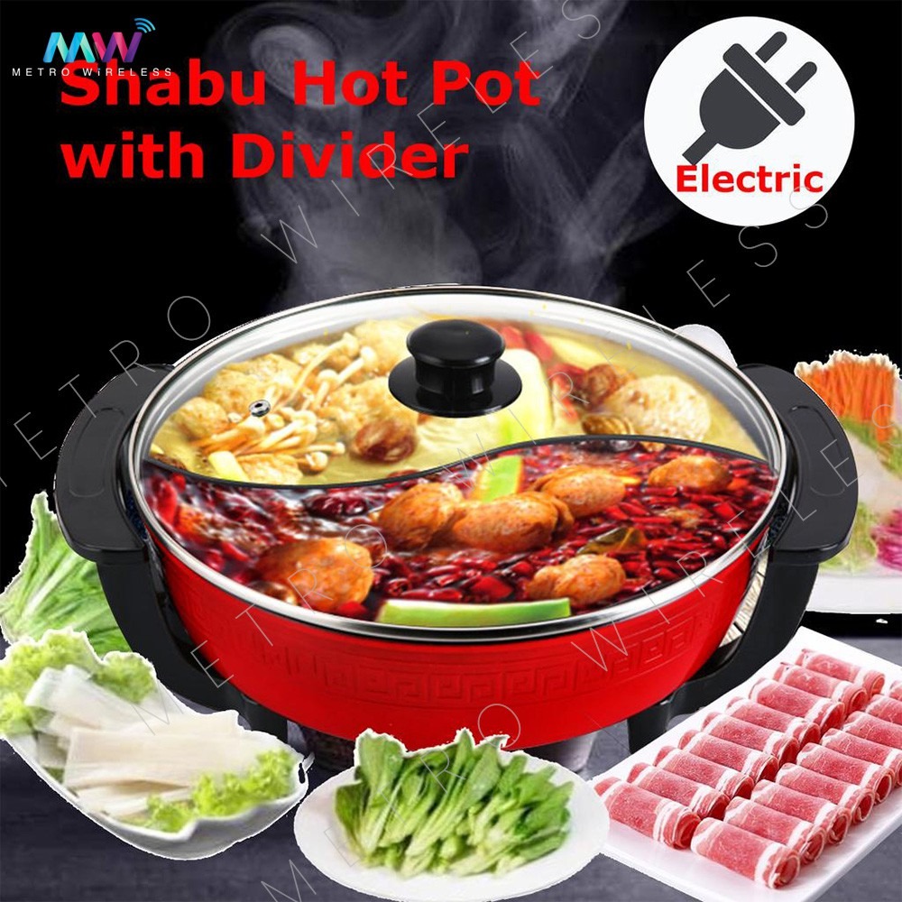 Electric Round Hotpot 32cm with Divider Shabu Shabu Non stick ZH-1369 ...
