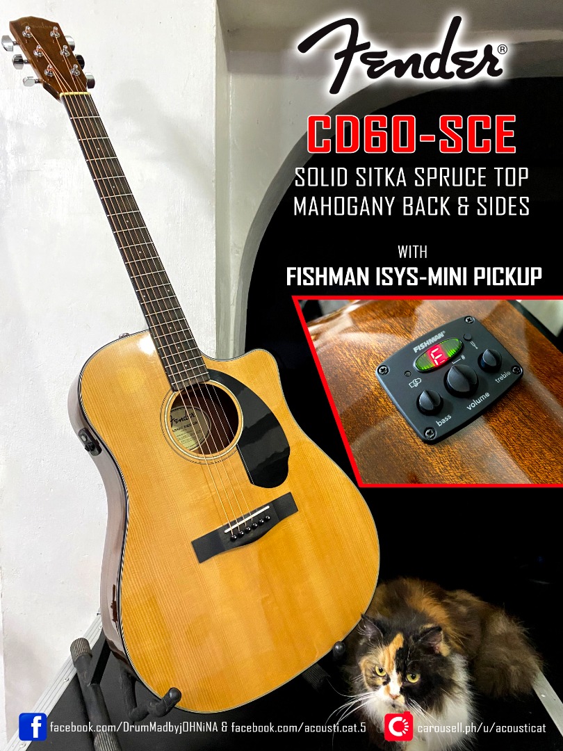 Fender CD60-SCE Acoustic Guitar, Hobbies & Toys, Music & Media, Musical ...