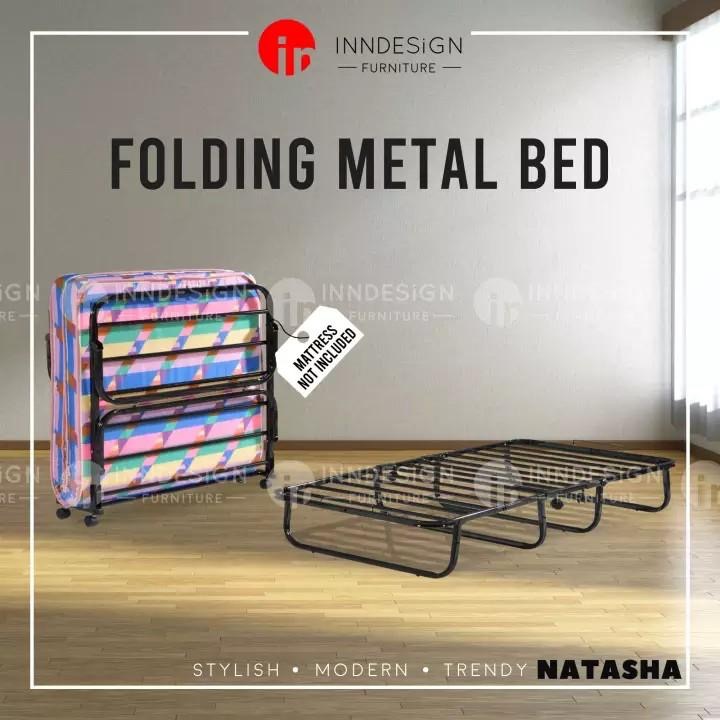 folding metal bed, Furniture & Home Living, Furniture, Bed Frames & Mattresses on Carousell