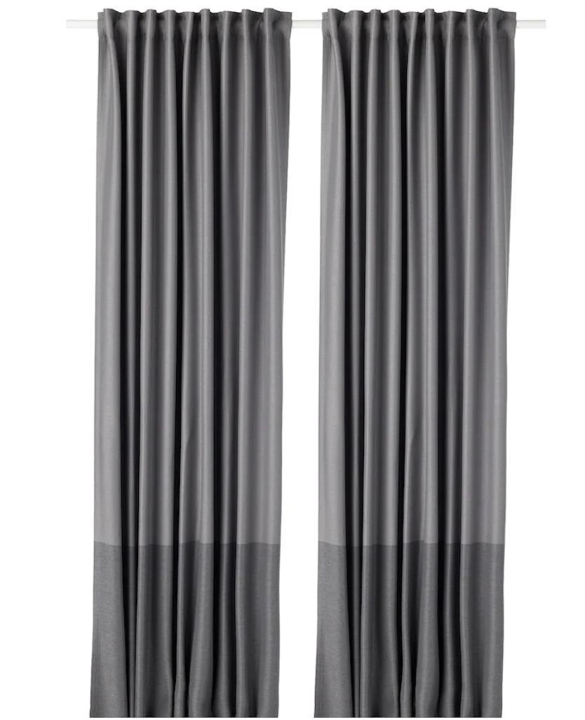 Ikea MARJUN Room darkening curtains, 1 pair, gray (145x250 cm each side), Furniture & Home ...