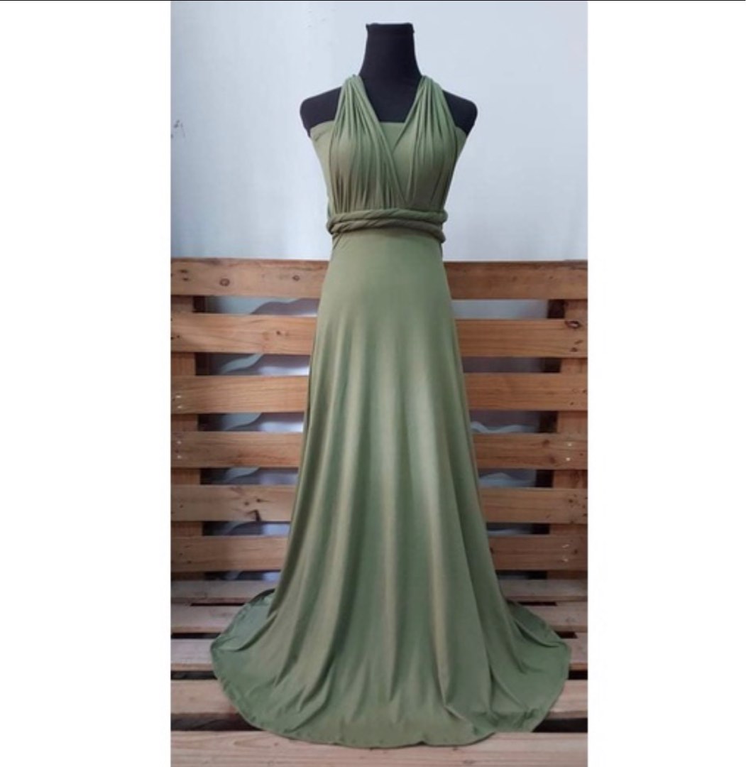2 INFINITY GOWN (sage green/olive green)- , Women's Fashion, Dresses ...