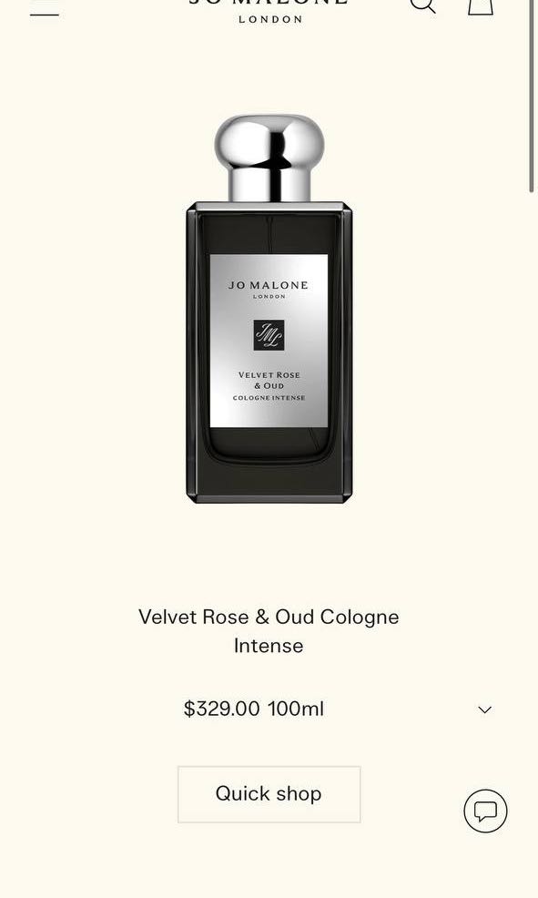 Jo Malone Velvet Rose & Oud Cologne Intense 100 ML, Beauty & Personal Care, Fragrance ...