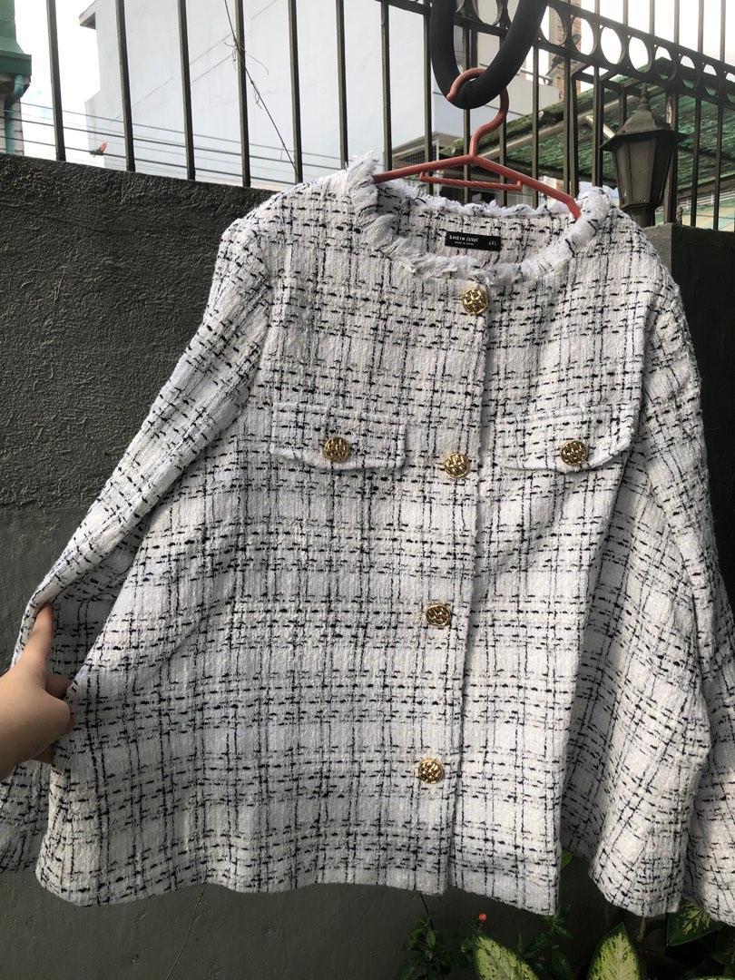 Shein Curve Chanel Inspired Tweed Jacket, Women's Fashion, Coats ...