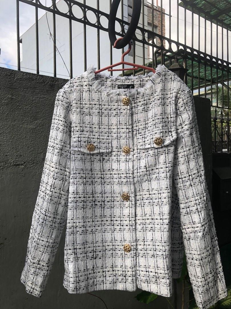 Shein Curve Chanel Inspired Tweed Jacket, Women's Fashion, Coats ...