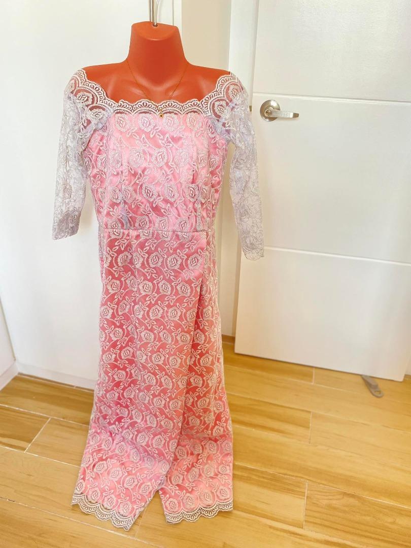 Silver & Baby Pink Floral Long Gown/Midi Dress For Events/ Wedding ...