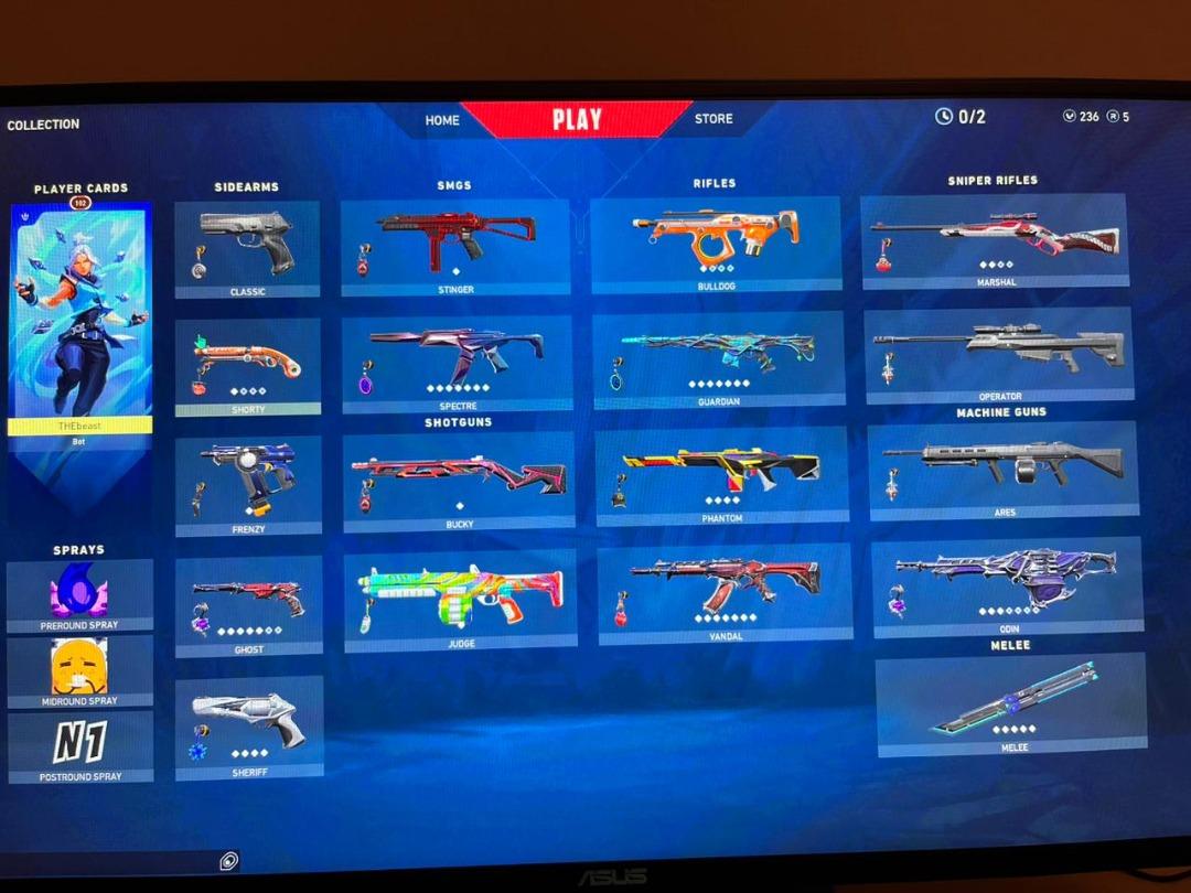 Stacked Valorant Account, Asia Pacific Servers, Gold 2, 55 skins total ...