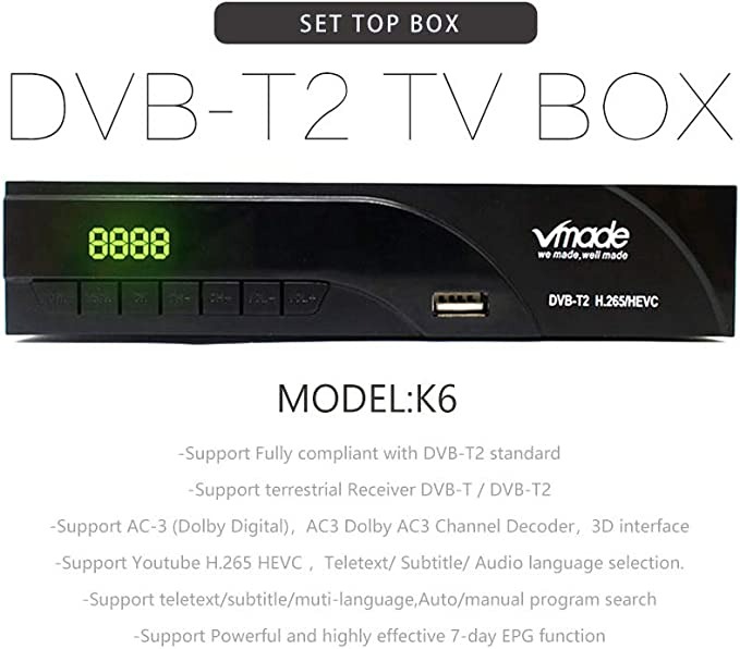 Vmade K6 FULL HD 1080P FREEVIEW Set Top Box Digital TV Receiver & USB ...