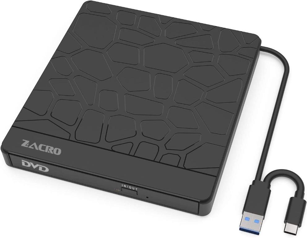 Zacro External CD DVD Drive Portable USB 3.0 Type-C Dual-Port Player ...