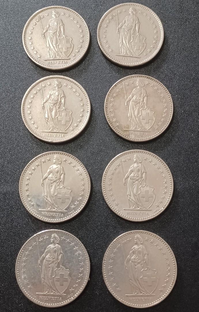 2FR Switzerland Coins 1968 1976 1979 1987 1988 1989 1992 1993, Hobbies ...