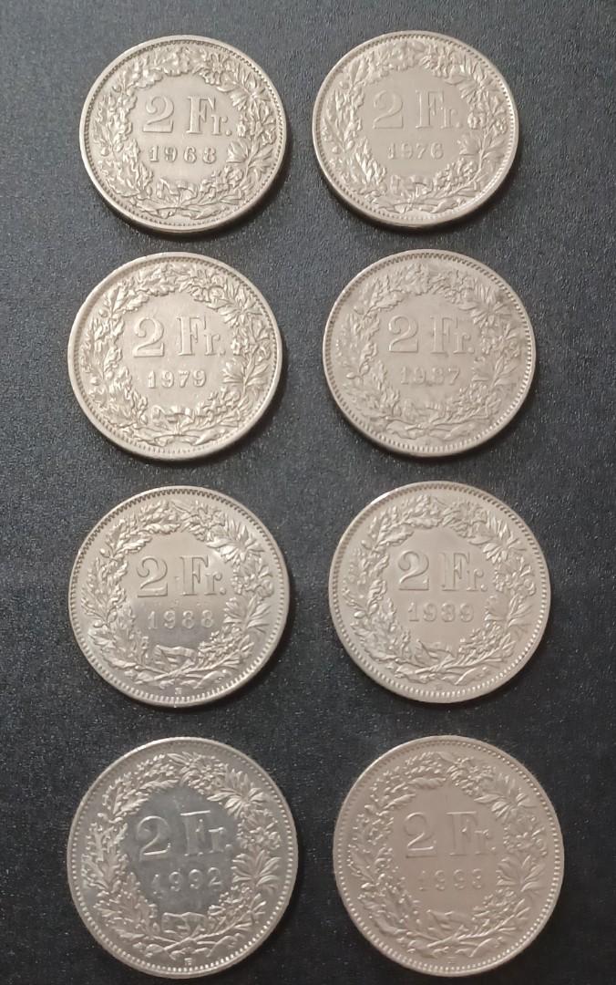 2FR Switzerland Coins 1968 1976 1979 1987 1988 1989 1992 1993, Hobbies ...