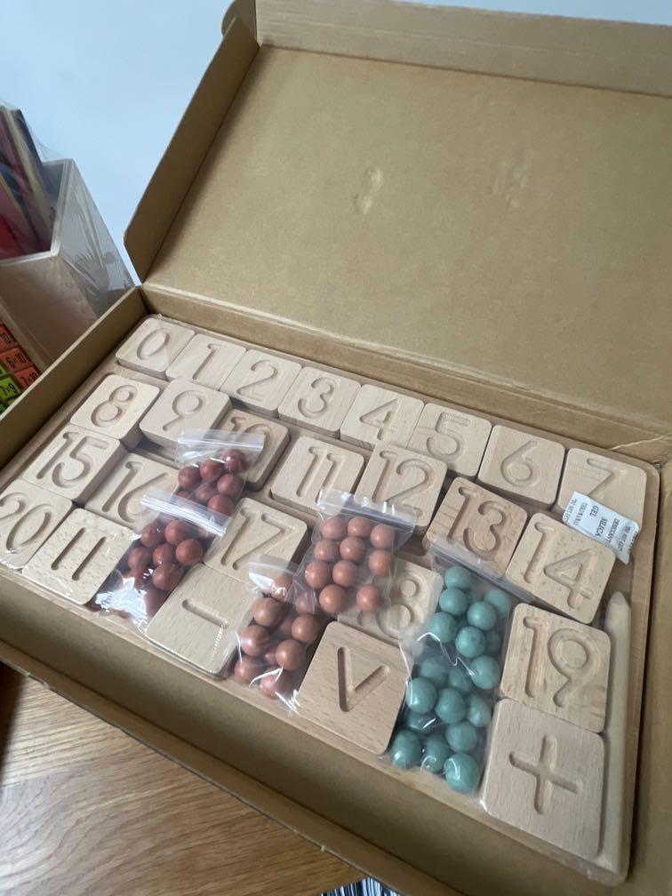 蒙特梭利教育 wooden maths counting tray board set number/wooden ball sorting ...