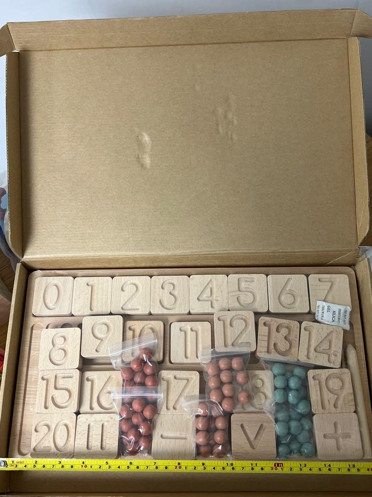 蒙特梭利教育 wooden maths counting tray board set number/wooden ball sorting ...