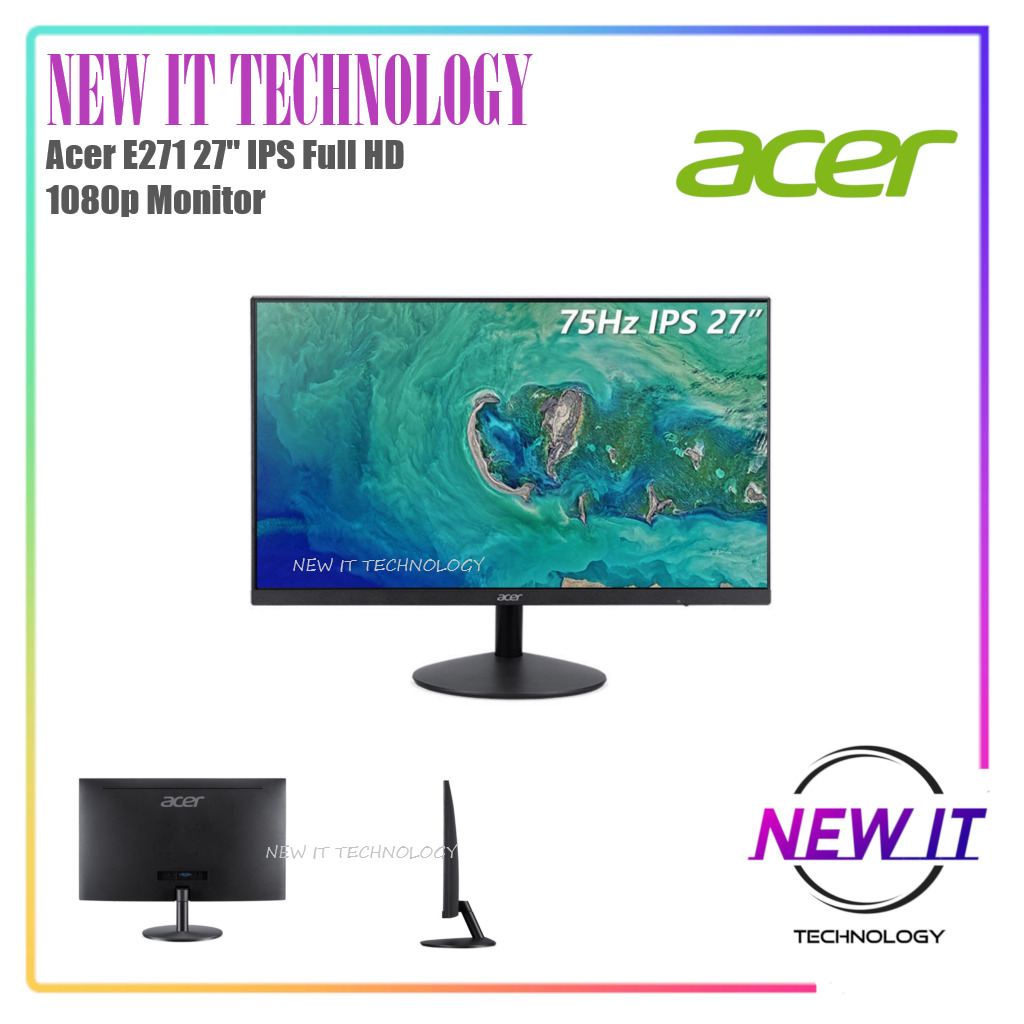 Acer E271 27'' Full HD Monitor 1080P,IPS,5ms,75Hz,72% NTSC,VGA+HDMI - 3 ...