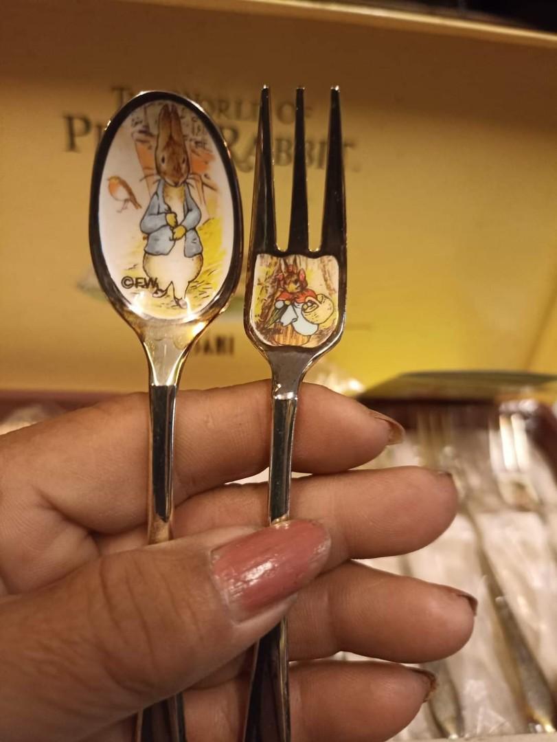 ASAHI Peter Rabbit Gold Cloisonne Yaki 10 gold cutlery spoon fork ...