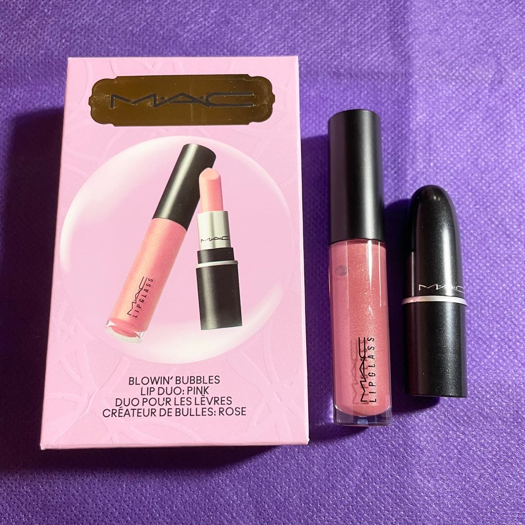 AUTHENTIC Mac cosmetics blowing bubbles lip duo set lipstick lip glass ...