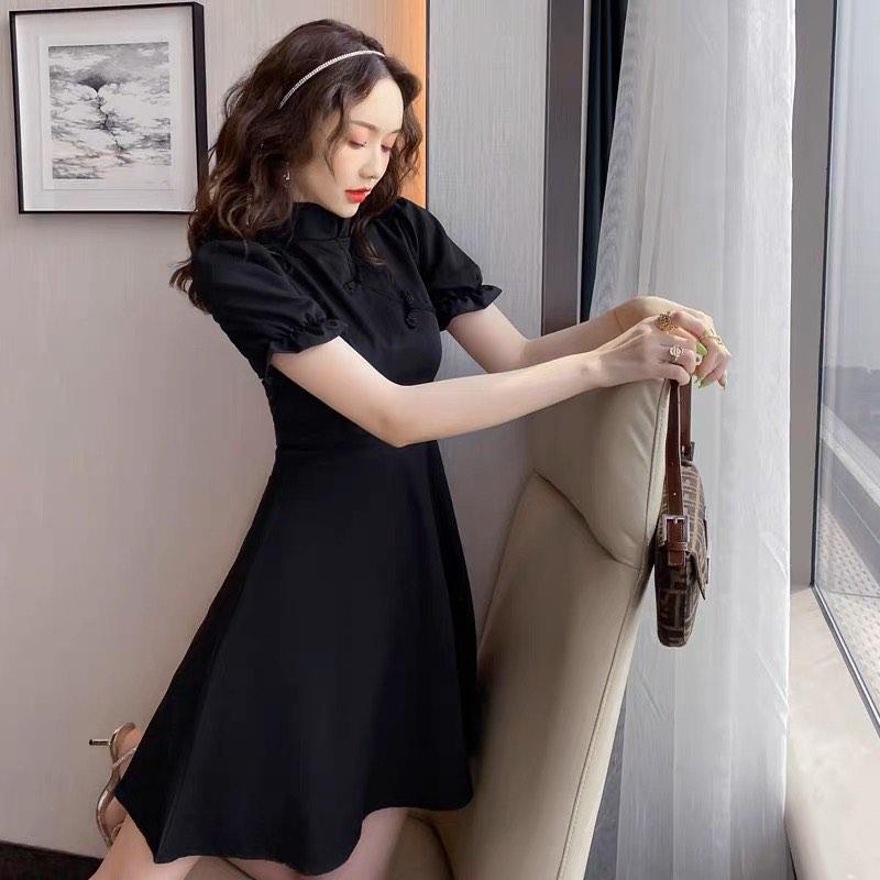 Black Cheong Sam dress in skater cut, Women's Fashion, Dresses & Sets ...