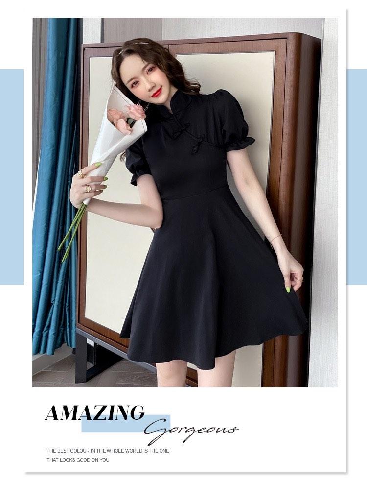 Black Cheong Sam dress in skater cut, Women's Fashion, Dresses & Sets ...