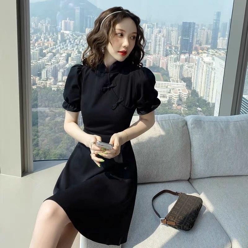 Black Cheong Sam dress in skater cut, Women's Fashion, Dresses & Sets ...