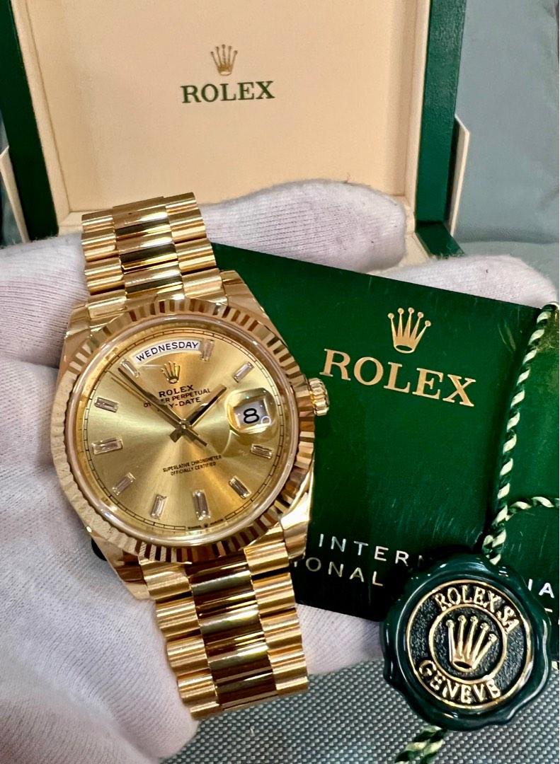 BRAND NEW ROLEX DAY DATE PRESIDENT 40MM CHAMPAGNE DIAL FULL YELLOW GOLD ...