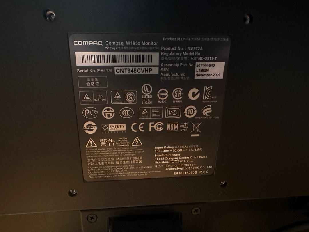 Compaq monitor w185q, Computers & Tech, Desktops on Carousell