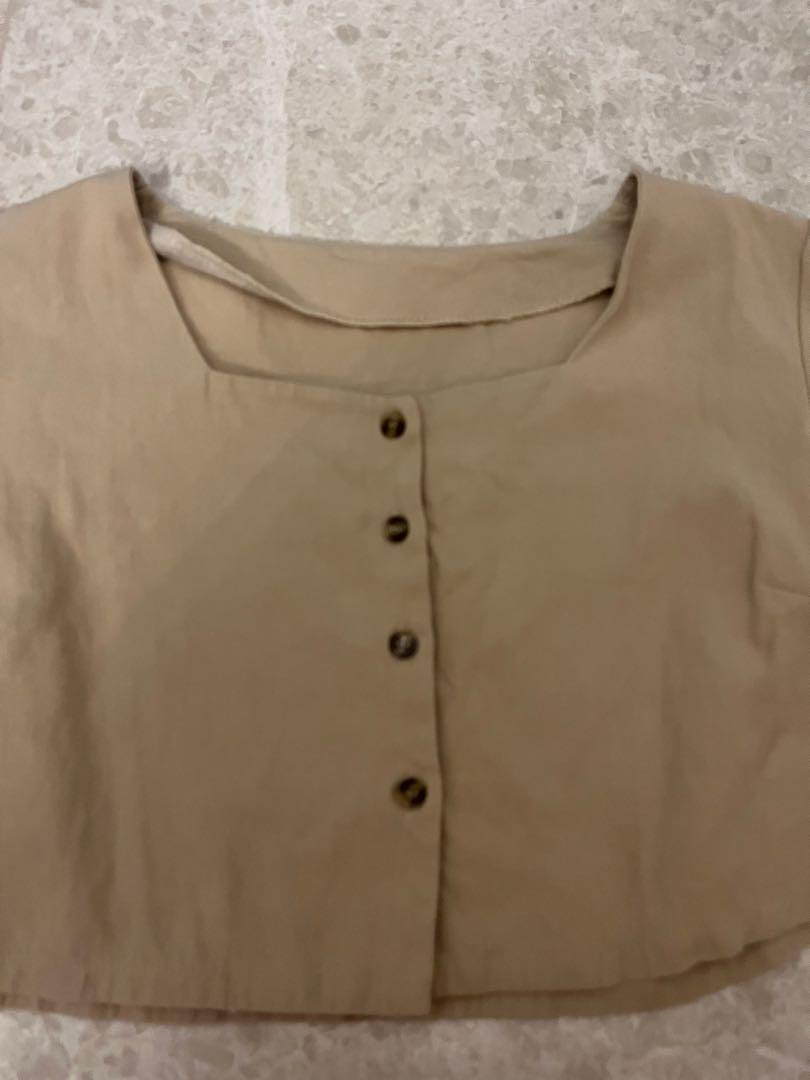 Cute Beige Crop Top, Women's Fashion, Tops, Blouses on Carousell