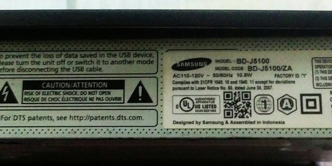DEFECTIVE SAMSUNG BLU-RAY PLAYER (WITH POWER, REMOTE CONTROL INCLUDED ...