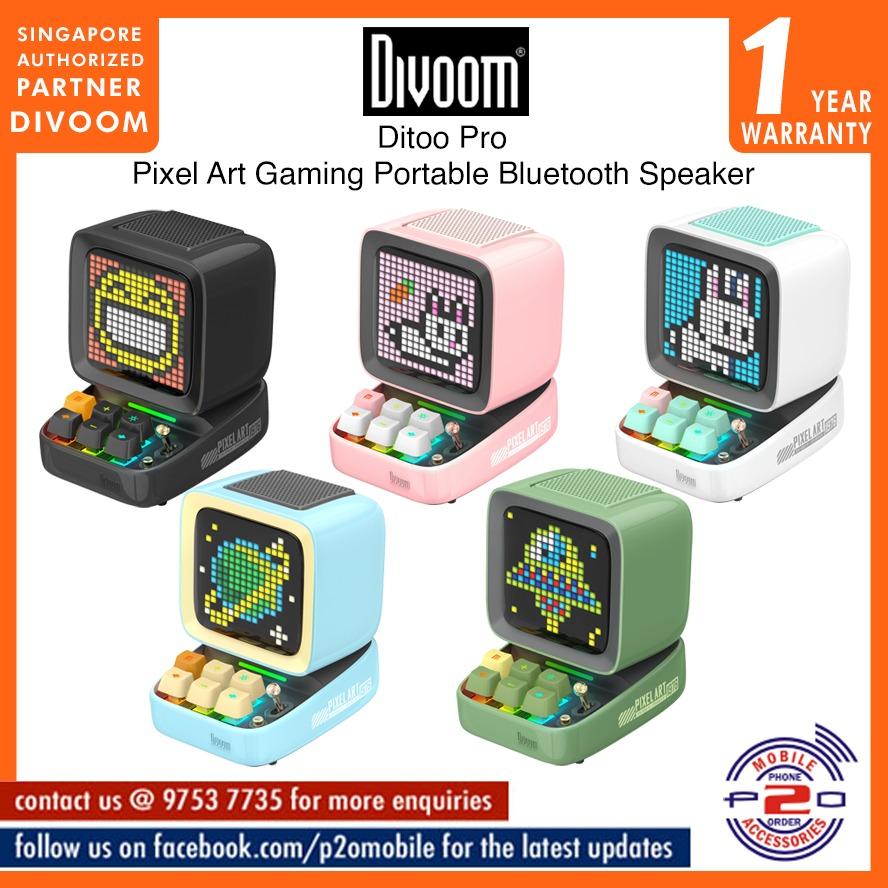 (Ditoo Pro) Divoom Ditoo Pro Pixel Art Gaming Portable Bluetooth Speaker - App Controlled, Audio ...