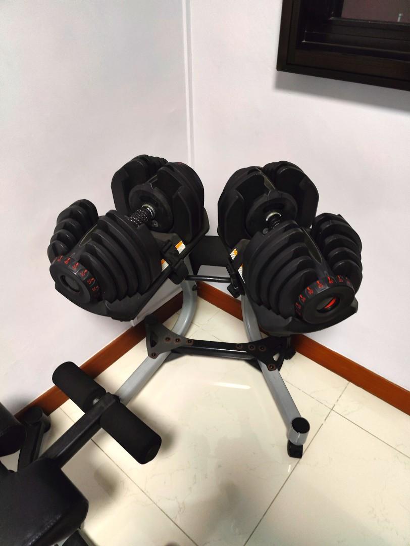 Adjustable weight dumbbell with bench, Sports Equipment, Exercise ...