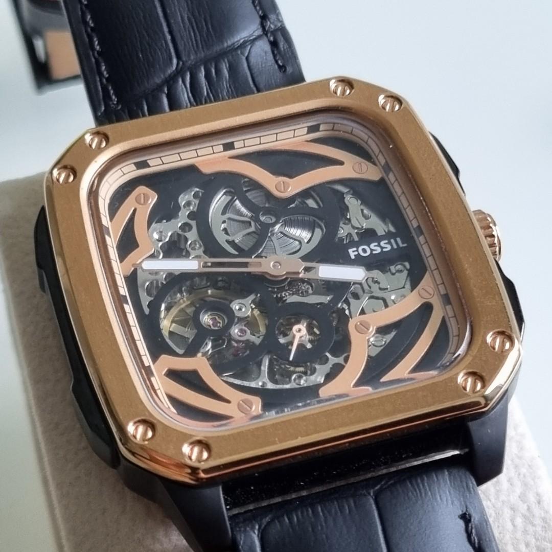 FOSSIL Automatic Black Leather Watch, Luxury, Watches on Carousell
