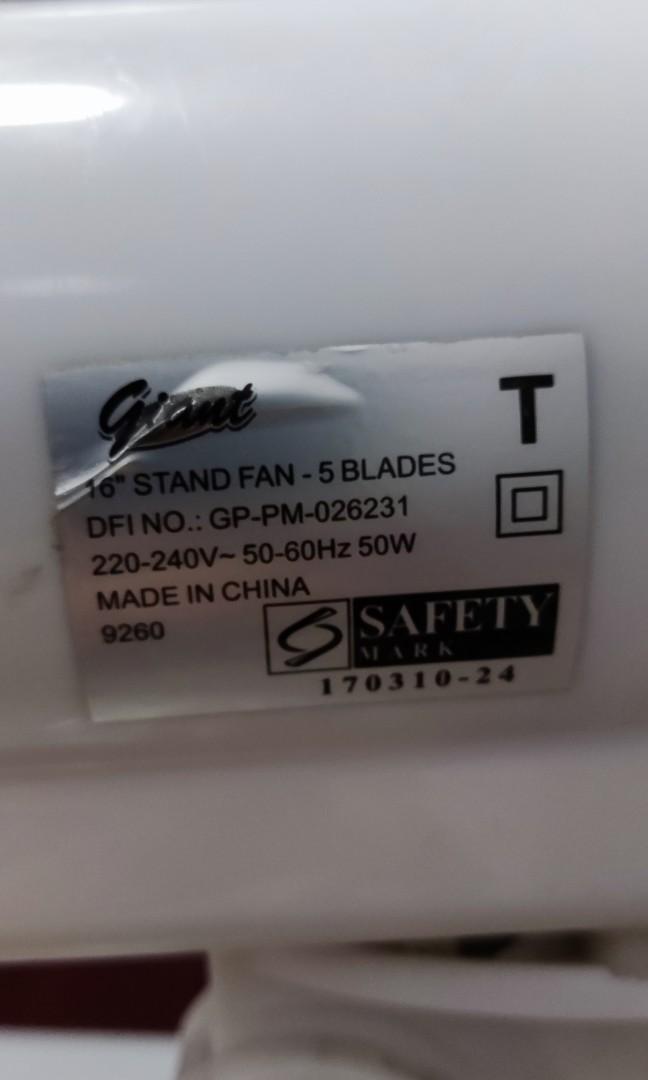 Giant 16" stand fan, Furniture & Home Living, Lighting & Fans, Fans on ...