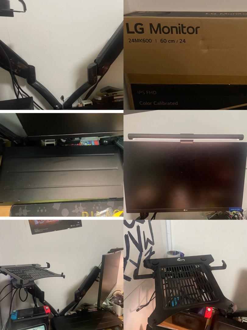 LG 24'' Monitor + Monitor Arm + Monitor Light Bar+Monitor Stand ...