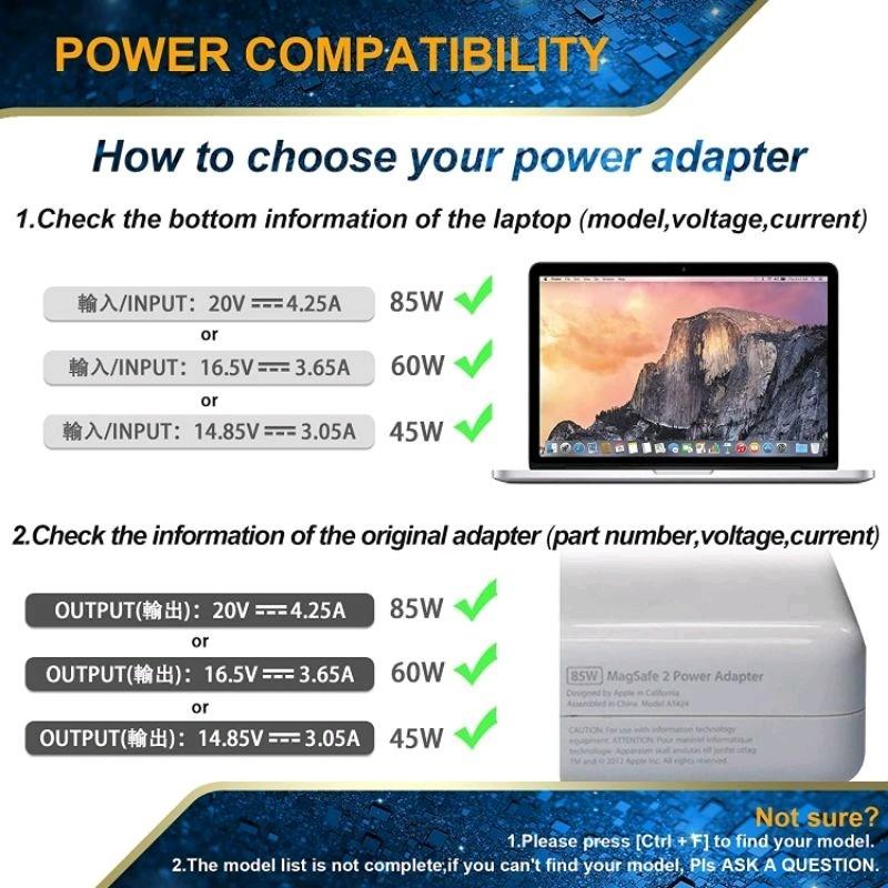 Magsafe 1 Magsafe 2 T Tip L Tip 45W 60W 85W PD MacBook Laptop Charger ...