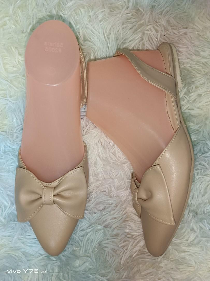 Miss Feet Flat Pointed Shoes Nude with Ribbon, Women's Fashion ...