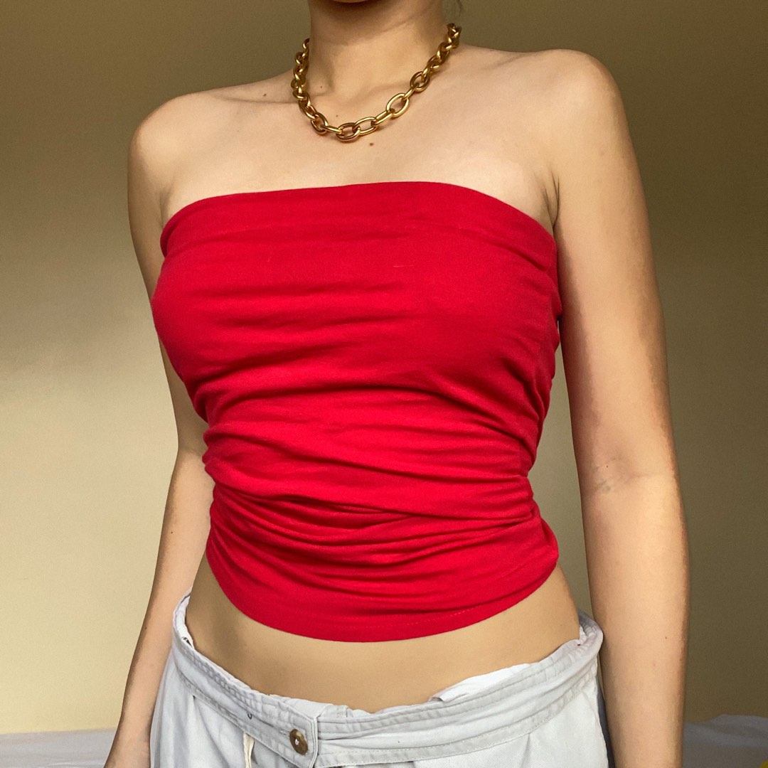 Red tube top no boundaries y2kgold, Women's Fashion, Tops, Sleeveless ...
