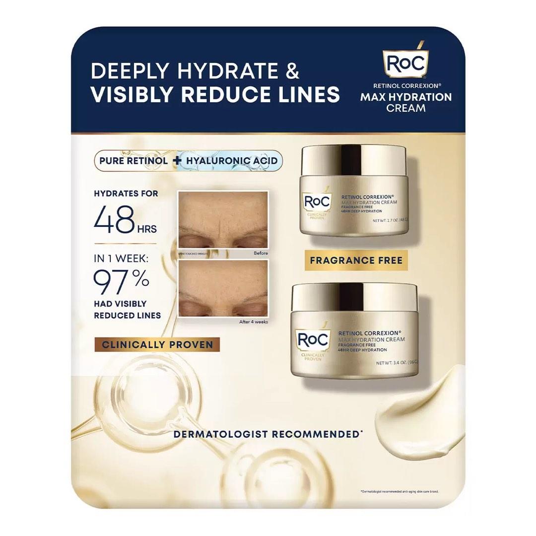 RoC Retinol Correxion Max Hydration Cream 96g X 1 + 48g X 1, 美容＆個人護理, 健康及美容 - 皮膚護理, 面部 - 面部護理 ...