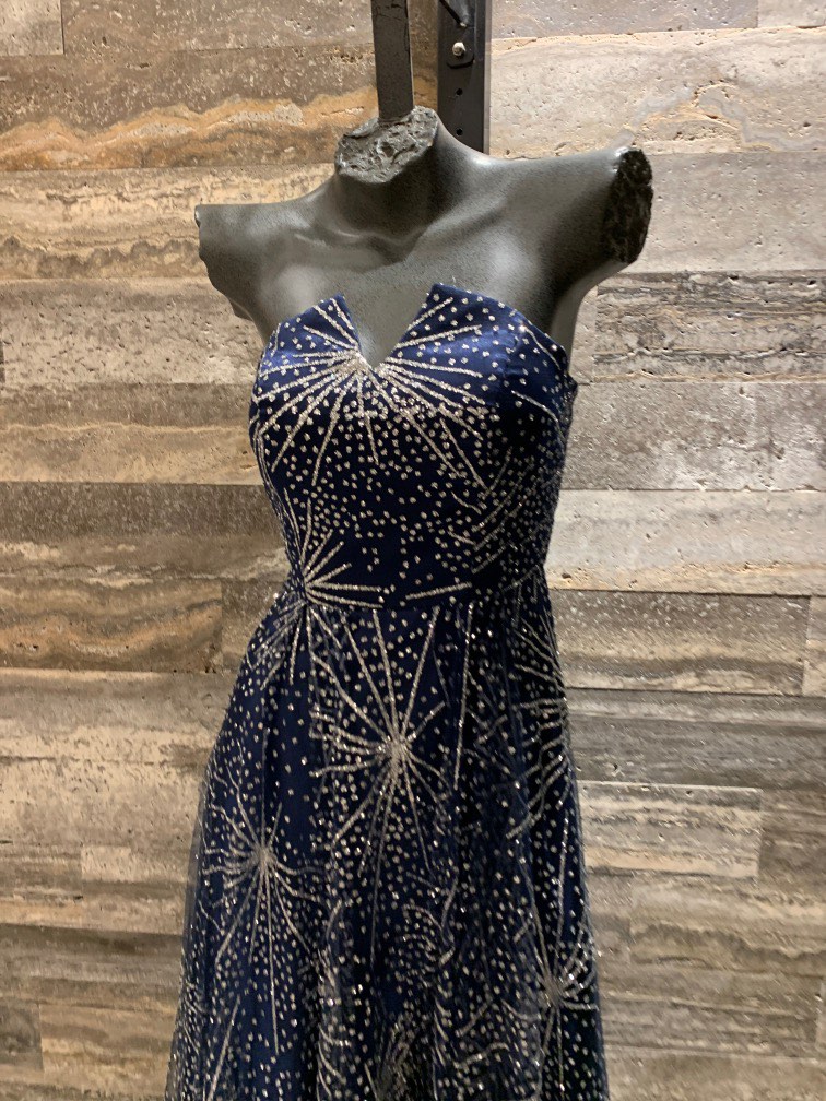 Shiny star navy blue gown, Women's Fashion, Dresses & Sets, Evening ...