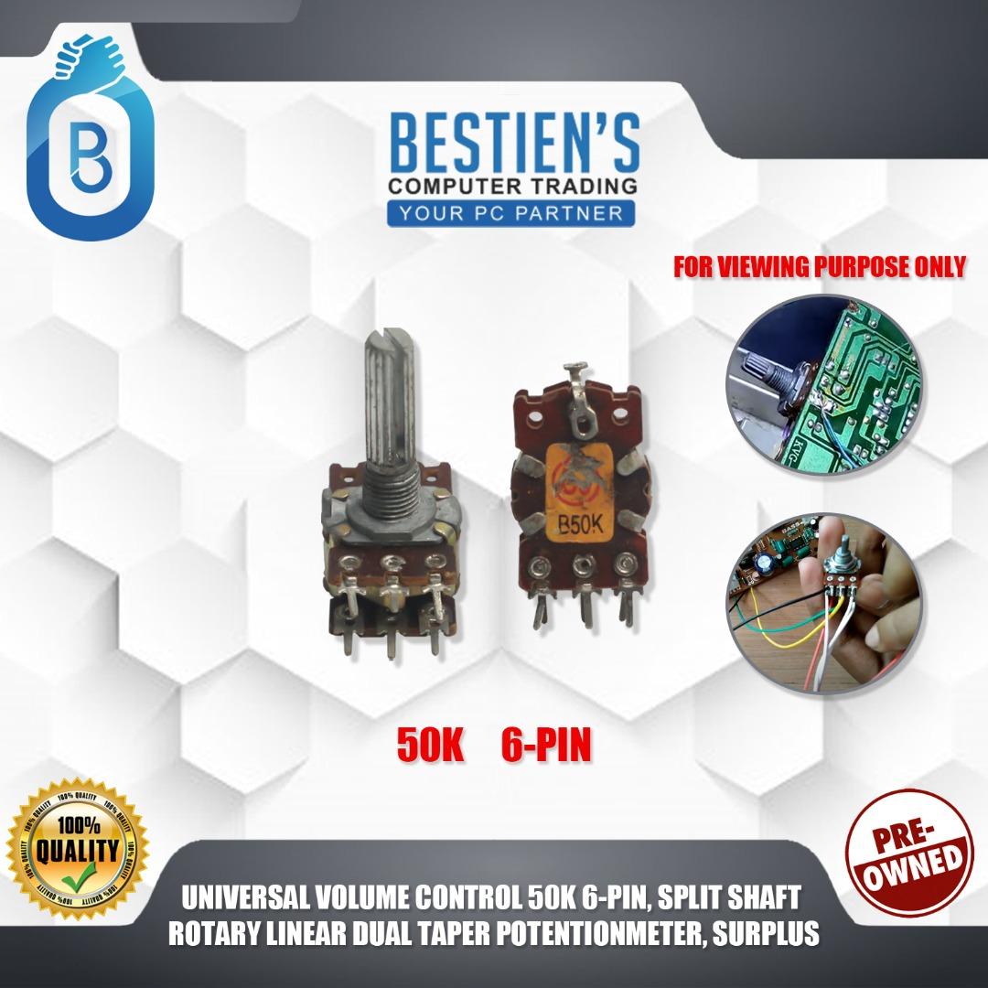 UNIVERSAL VOLUME CONTROL 50K 6-PIN, SPLIT SHAFT ROTARY LINEAR DUAL ...