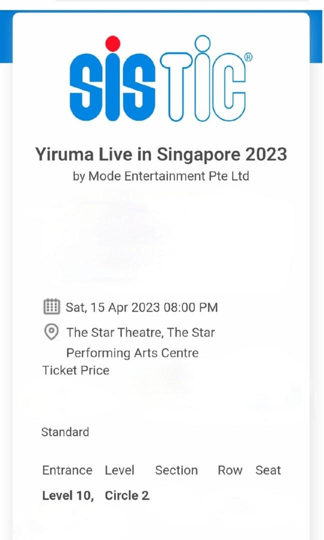 Yiruma concert 2023 Cat 4 - 2 tickets, Tickets & Vouchers, Event Tickets on Carousell