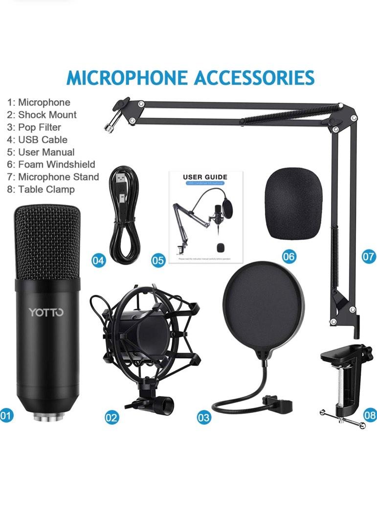 YOTTO USB Microphone Kit 192KHZ/24BIT Plug & Play Computer PC Microphone Studio Streaming ...