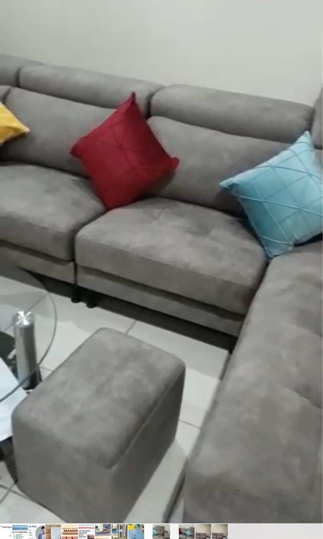 3+ L-Shape Seater High Quality Sofa with Stool & Theatre Table with Adjustable Headrest ...