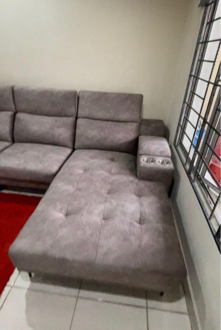 3+ L-Shape Seater High Quality Sofa with Stool & Theatre Table with Adjustable Headrest ...