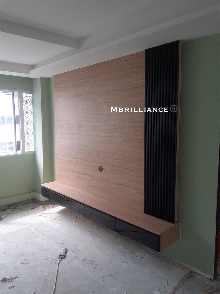 8ft tv console ceiling height feature wall with fluted panel, Furniture ...